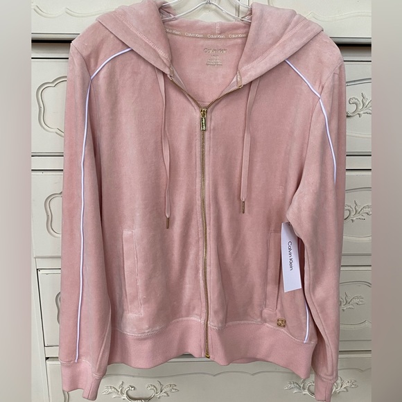 Calvin Klein | Jackets & Coats | Nwt Calvin Klein Pink Velour Jacket ...